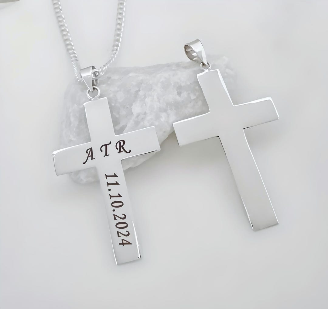Large Cross Customized Engraving Sterling Silver Cross. Unisex Pendant ...