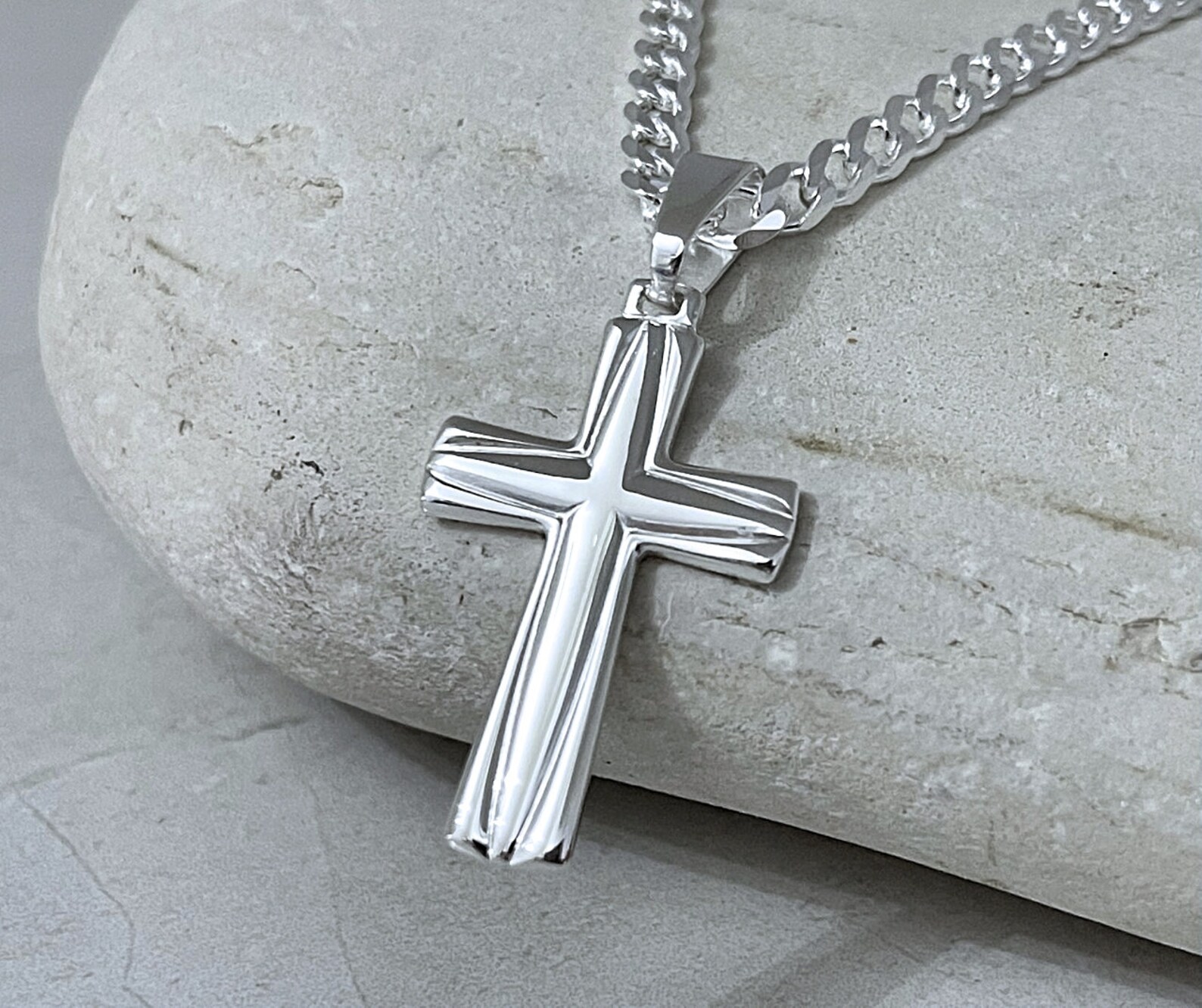 Sterling Silver Engraved Cross Necklace Unisex Custom Silver - Etsy