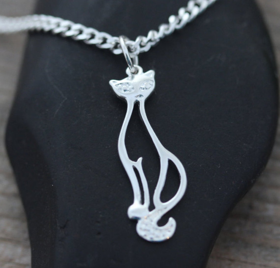 Sterling Silver Cat Necklace Elegant Cat Lovers Necklace - Etsy