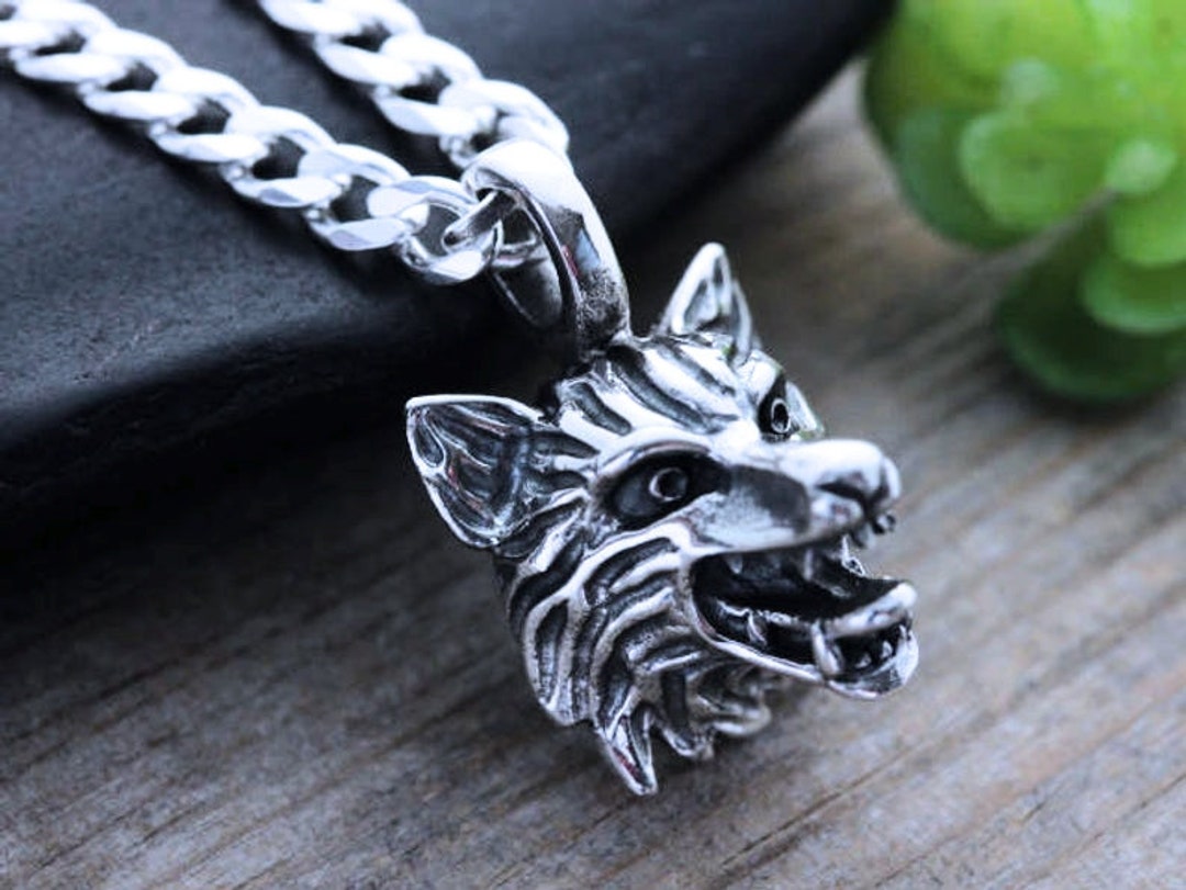 Silver Wolf Necklace, Sterling Silver Wolf, Mens Necklace, Choose Chain ...