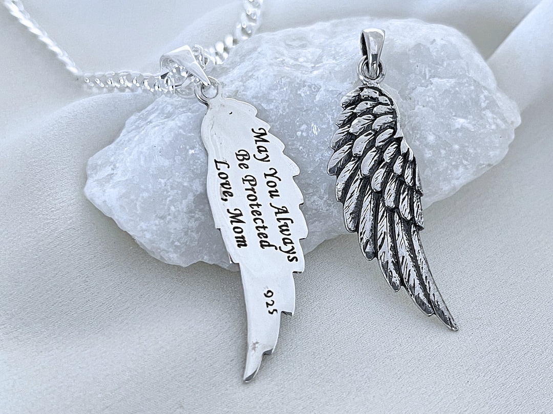 925 Solid Sterling Silver Engraved Wing Necklace. Laser Engraving ...