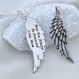 925 Solid Sterling Silver Engraved Wing Necklace. Laser Engraving ...