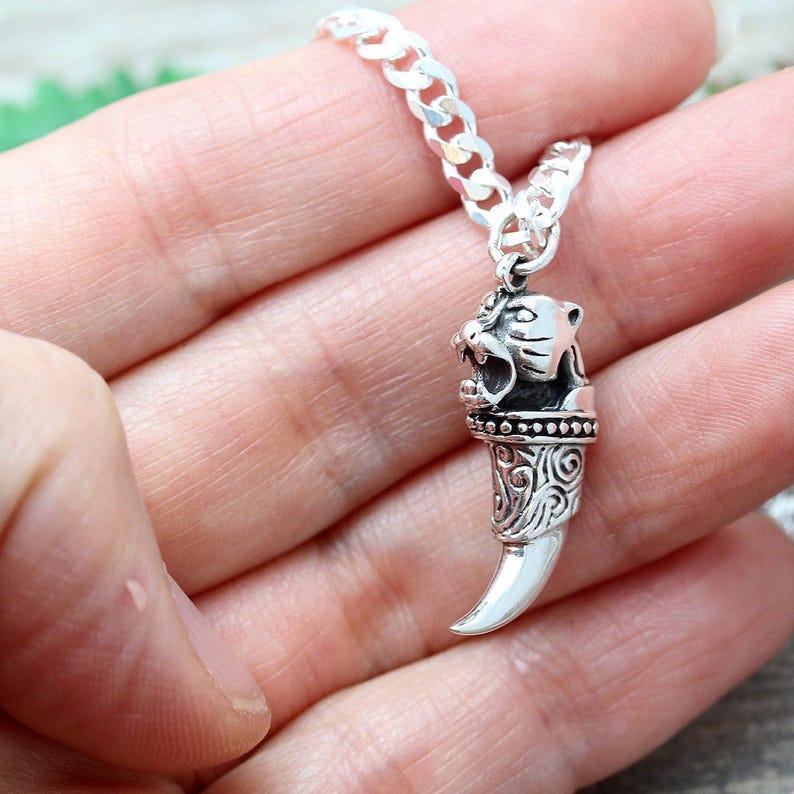 Sterling Silver Tiger Claw Necklace, Talon Tiger Head Necklace, Mens ...