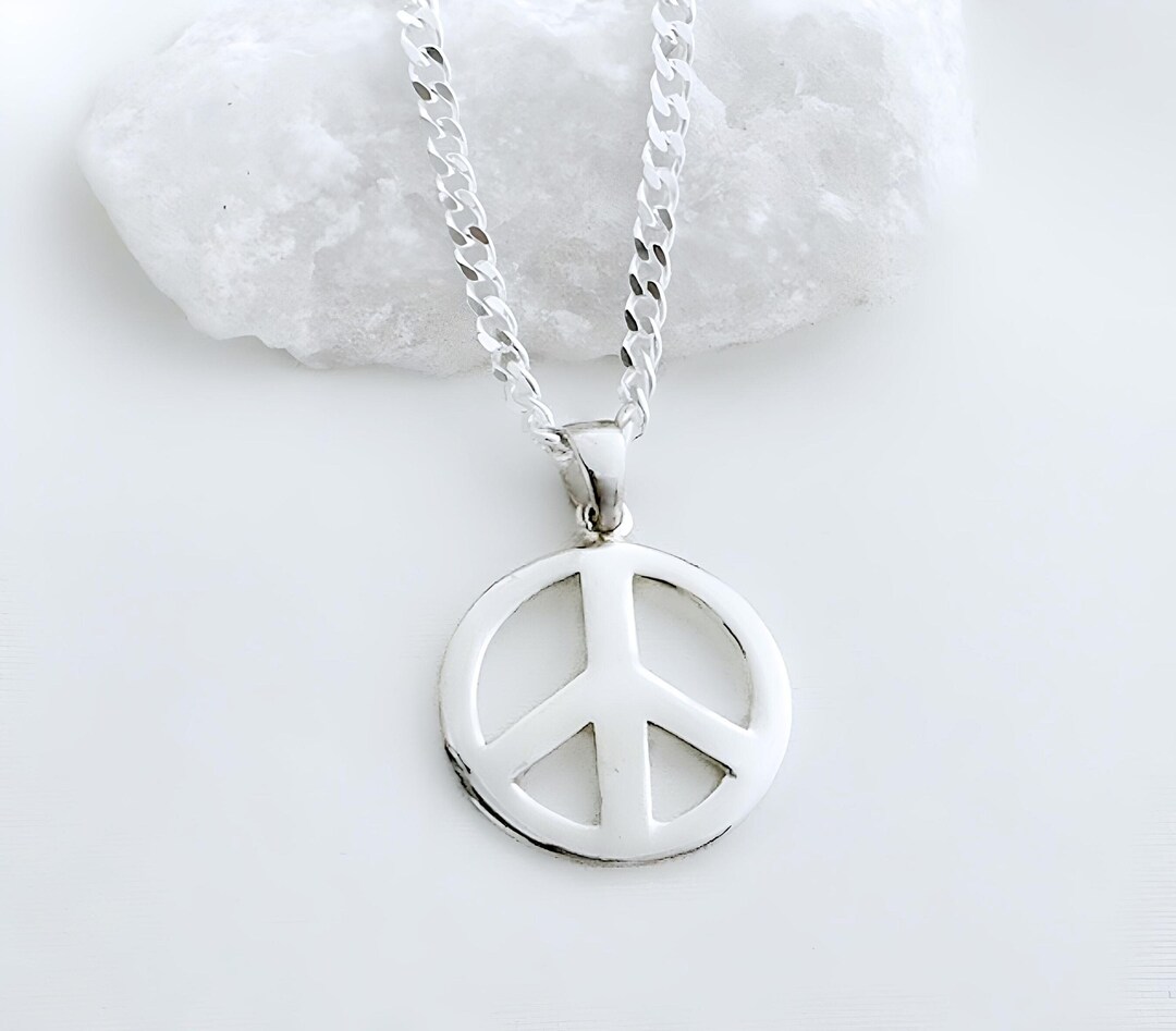 Sterling Silver Peace Sign Necklace Peace Silver Peace Sign Pendant ...