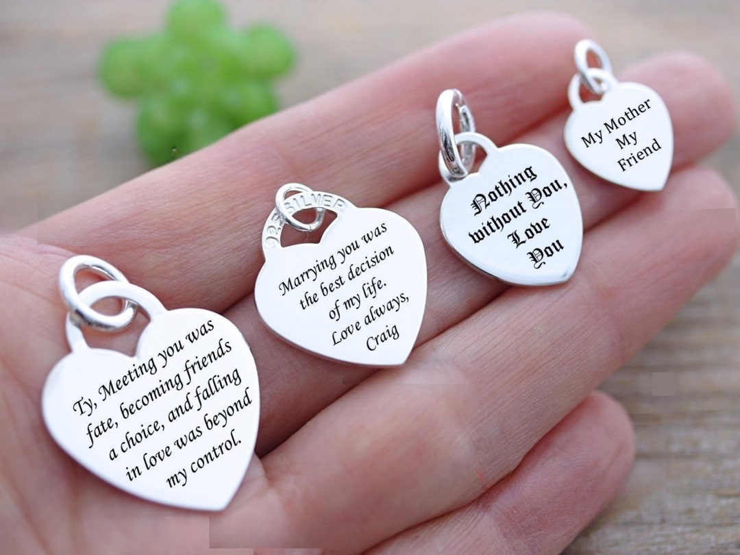 925 Solid Sterling Silver Engraved Heart Custom Name Personalized ...