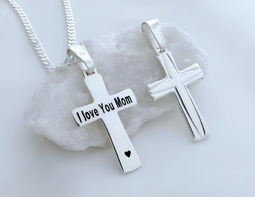 Sterling Silver Engraved Cross Necklace, Unisex Custom Silver Cross ...