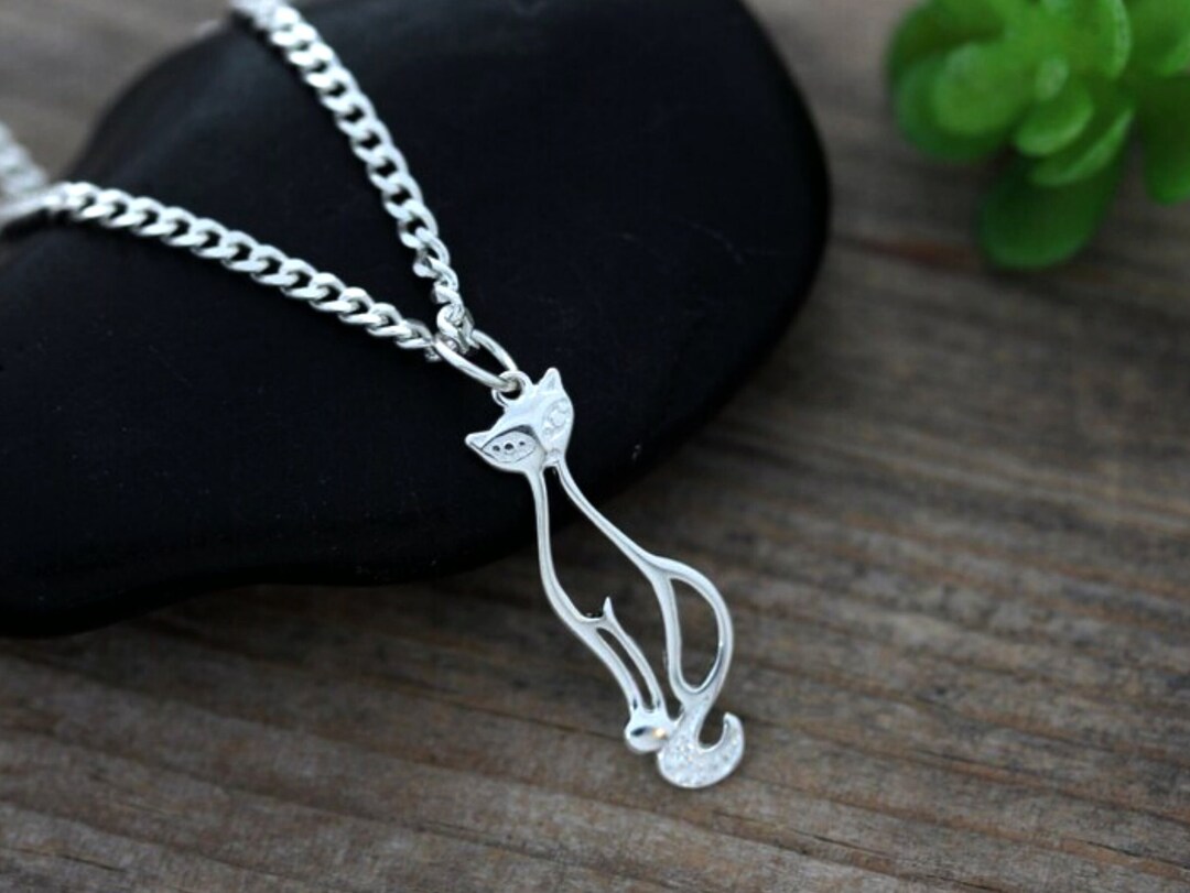 Sterling Silver Cat Necklace, Elegant Cat Lovers Necklace, Sterling Cat ...