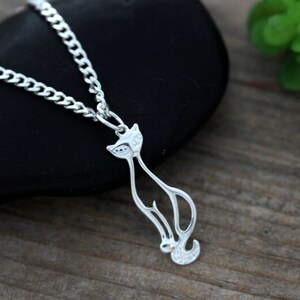 Sterling Silver Cat Necklace, Elegant Cat Lovers Necklace, Sterling Cat ...