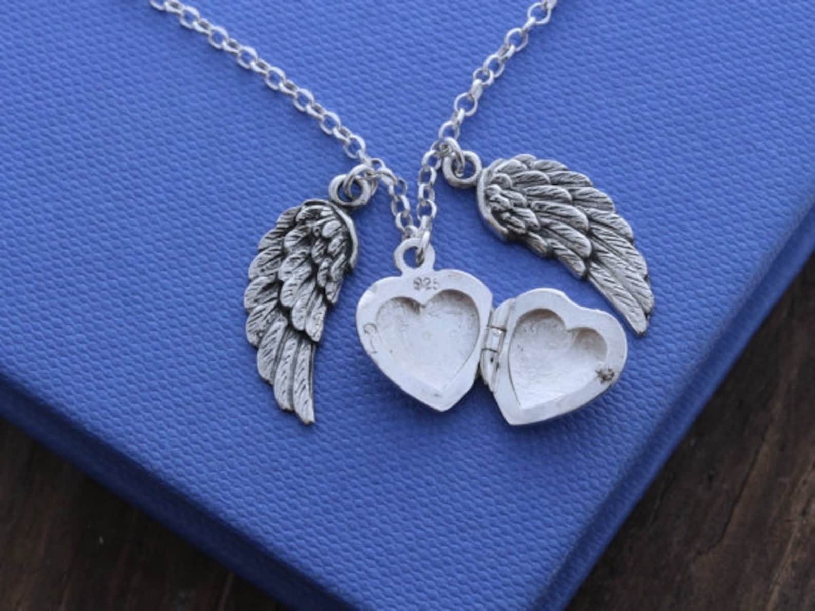 Angel Wing Locket Necklace Sterling Silver Guardian Angel - Etsy