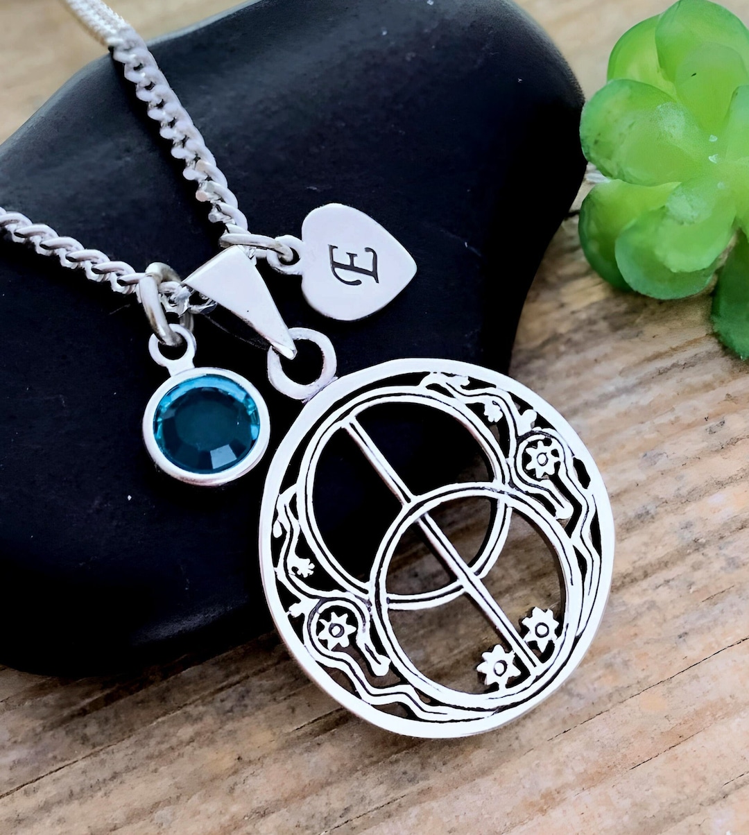 925 Sterling Silver Chalice Well Necklace Personalized Initial-birthstone. Vesica Pisces ...