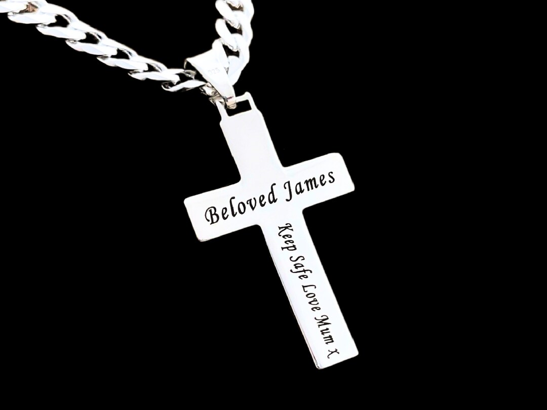 Customized Engraved Cross Necklace. Sterling Silver Mens Cross Pendant ...