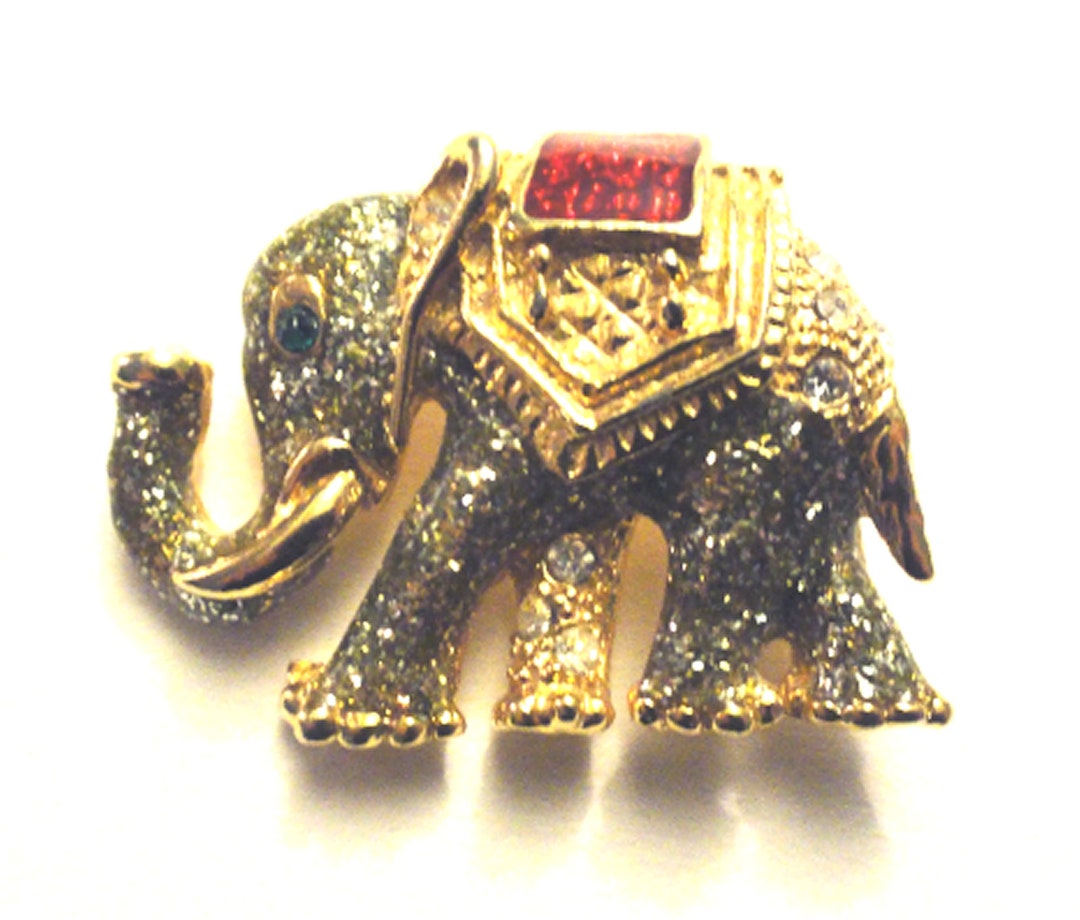 Vintage Red & Gold Tone Elephant Brooch Pin - Etsy