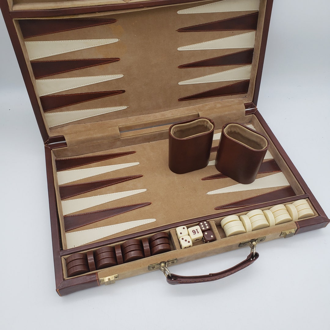 Large Backgammon Set Vintage Travel Game Brown Faux Suede and ...