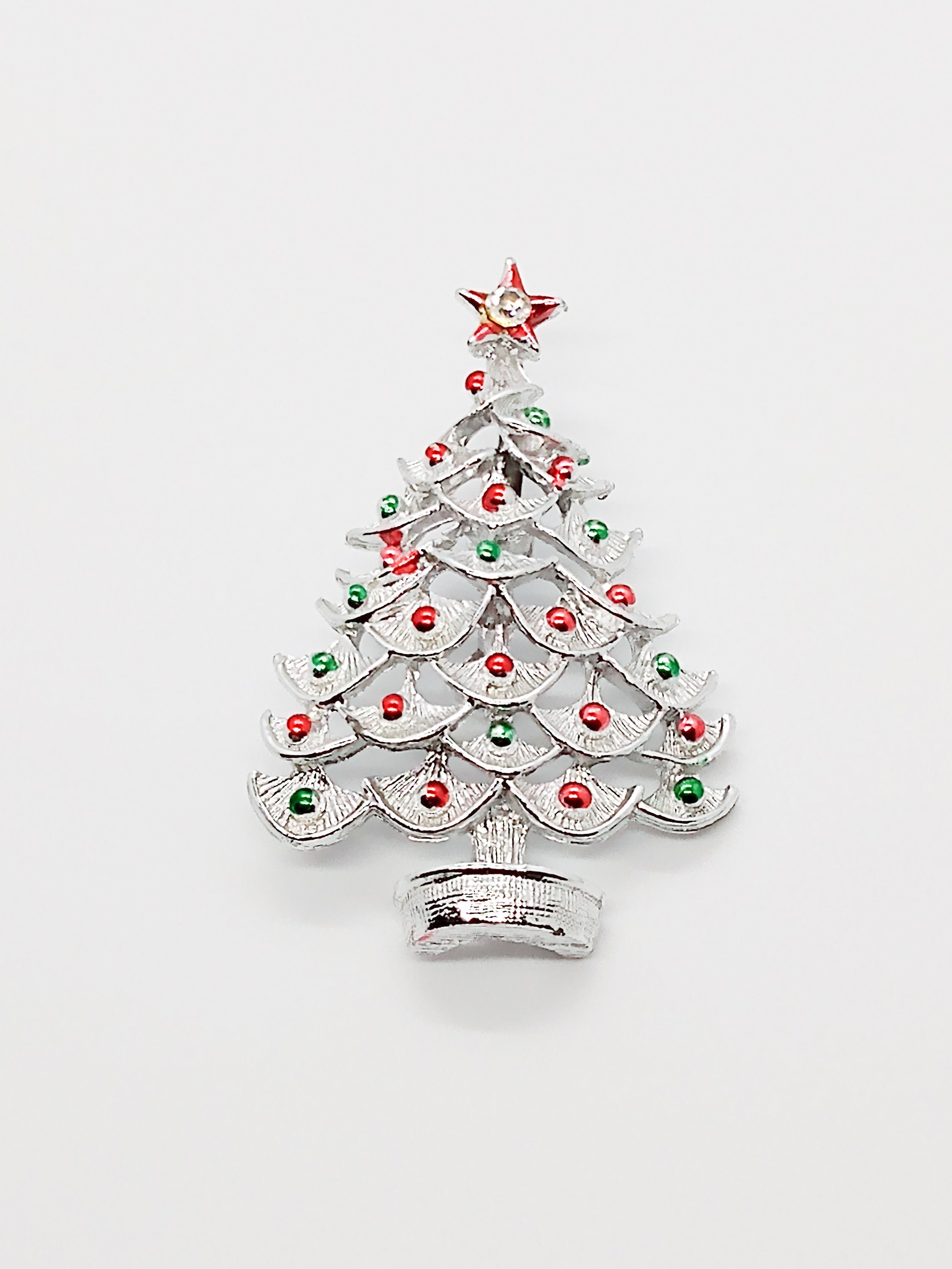 Vintage Christmas Tree Brooch Pin : Silver Tone Metal With - Etsy UK