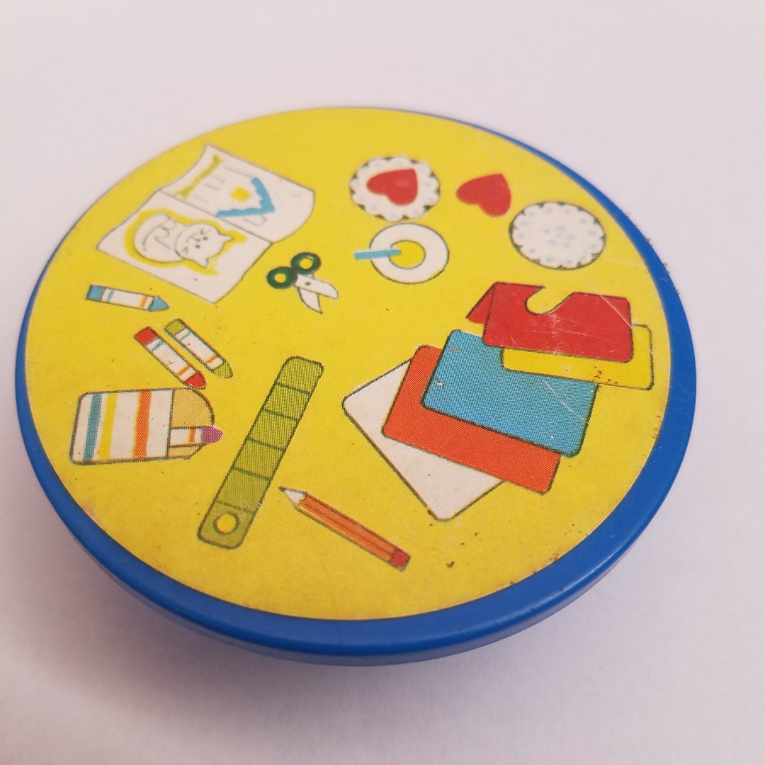 Vintage FISHER PRICE Little People Round Blue Table With Arts & Crafts ...