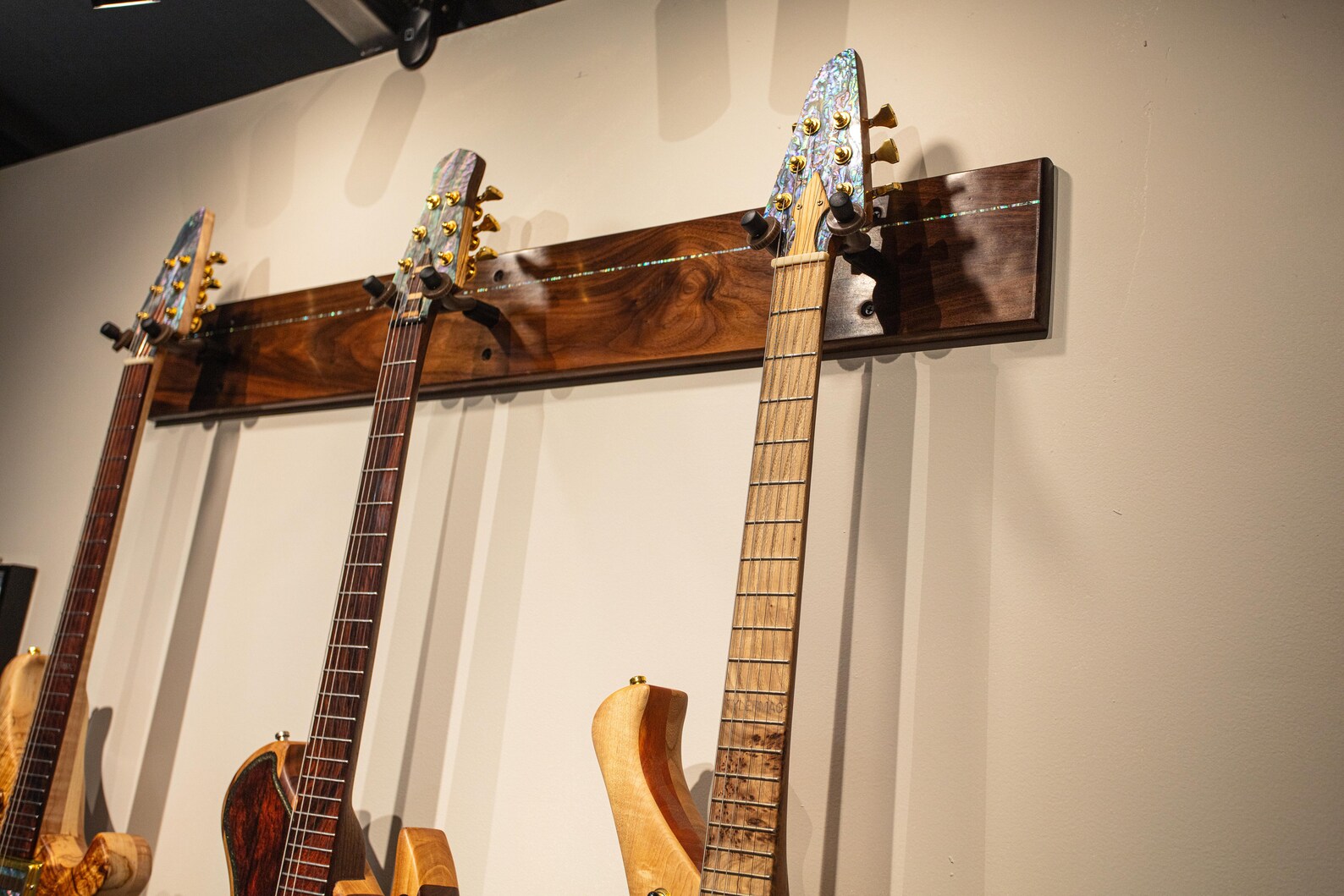 Guitar Wall Mount - Walnut Guitar Rack - Instrument Wall Display ...