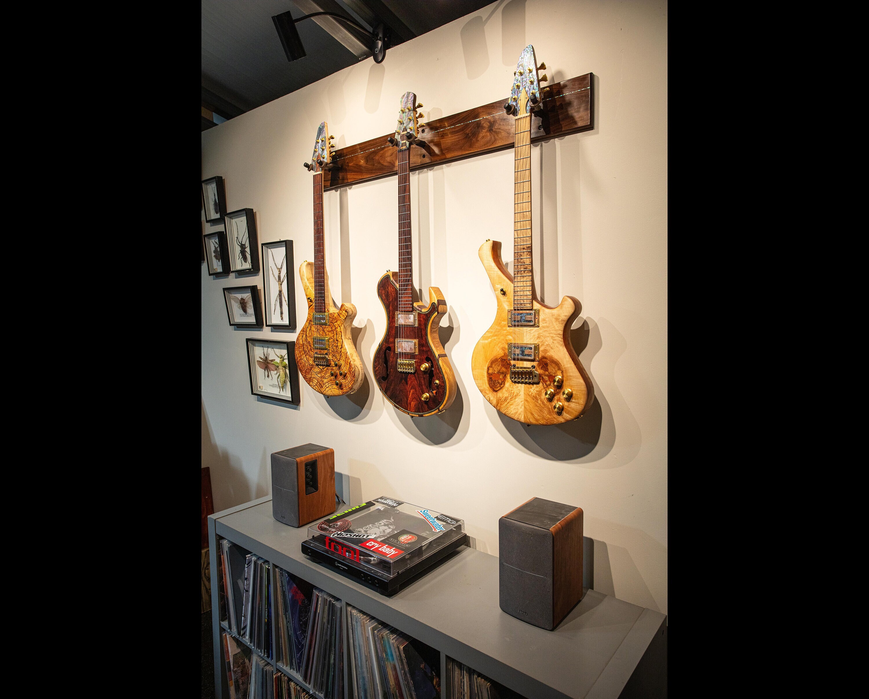 Guitar Wall Mount - Walnut Guitar Rack - Instrument Wall Display ...