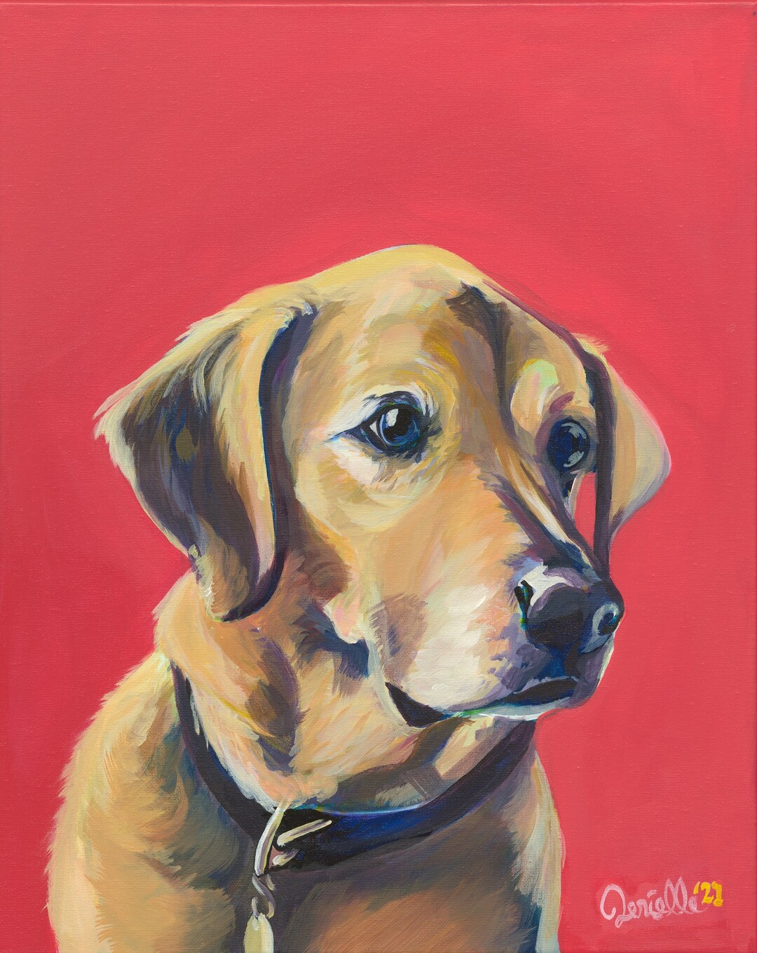 Golden Labrador on Red Background, "guardian", Digital Art Print of ...