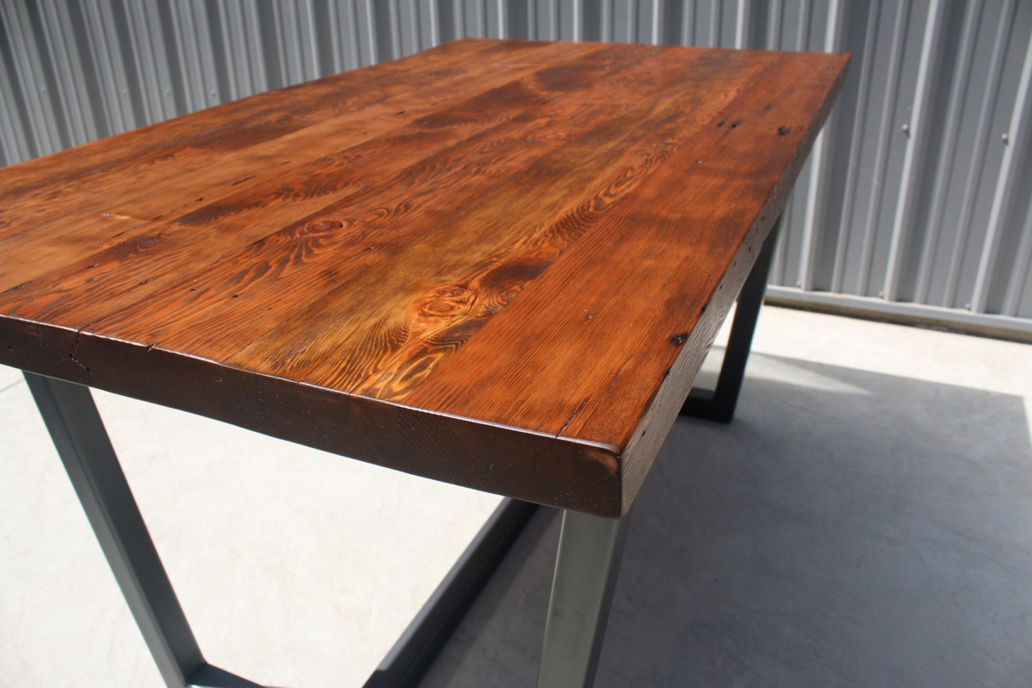 Reclaimed Wood Table With Industrial Square Tube Base - Etsy