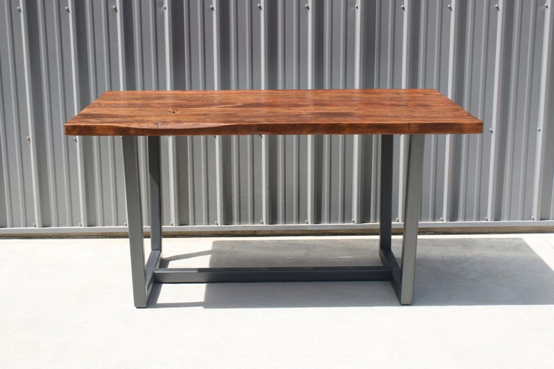 Reclaimed Wood Table With Industrial Square Tube Base - Etsy