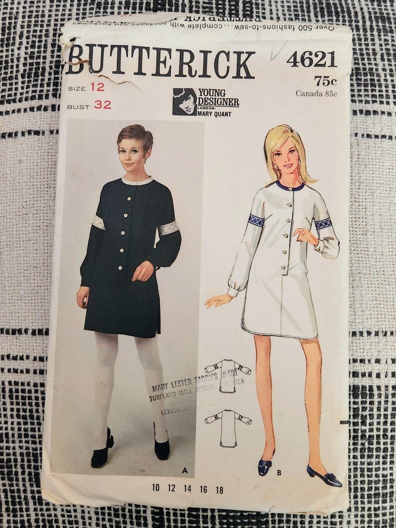 1960s Butterick 4621 Mary Quant Dress Sewing Pattern CUT Size 12 (32 ...