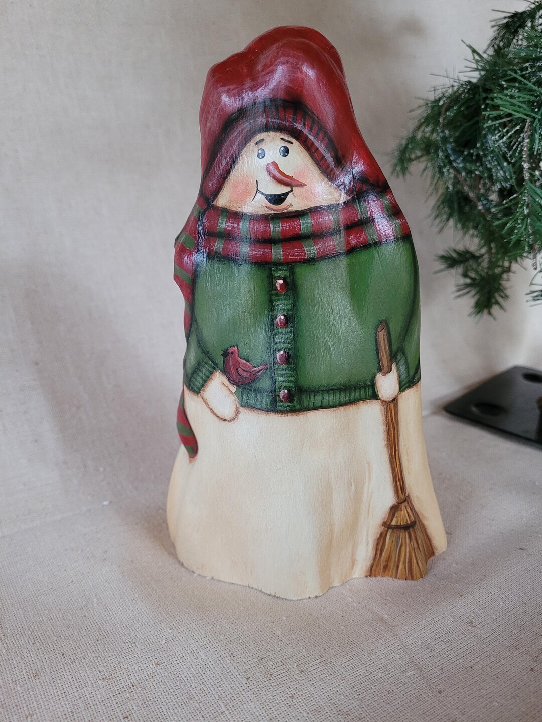 7 3/4" Snowman Holding Bird & Broom - Cypress Knee - Etsy