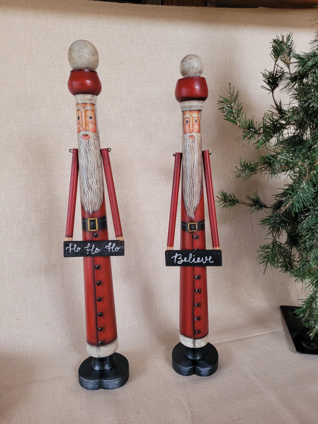 Spindle Santa Claus 15"+ With Hand Painted Sign - Etsy