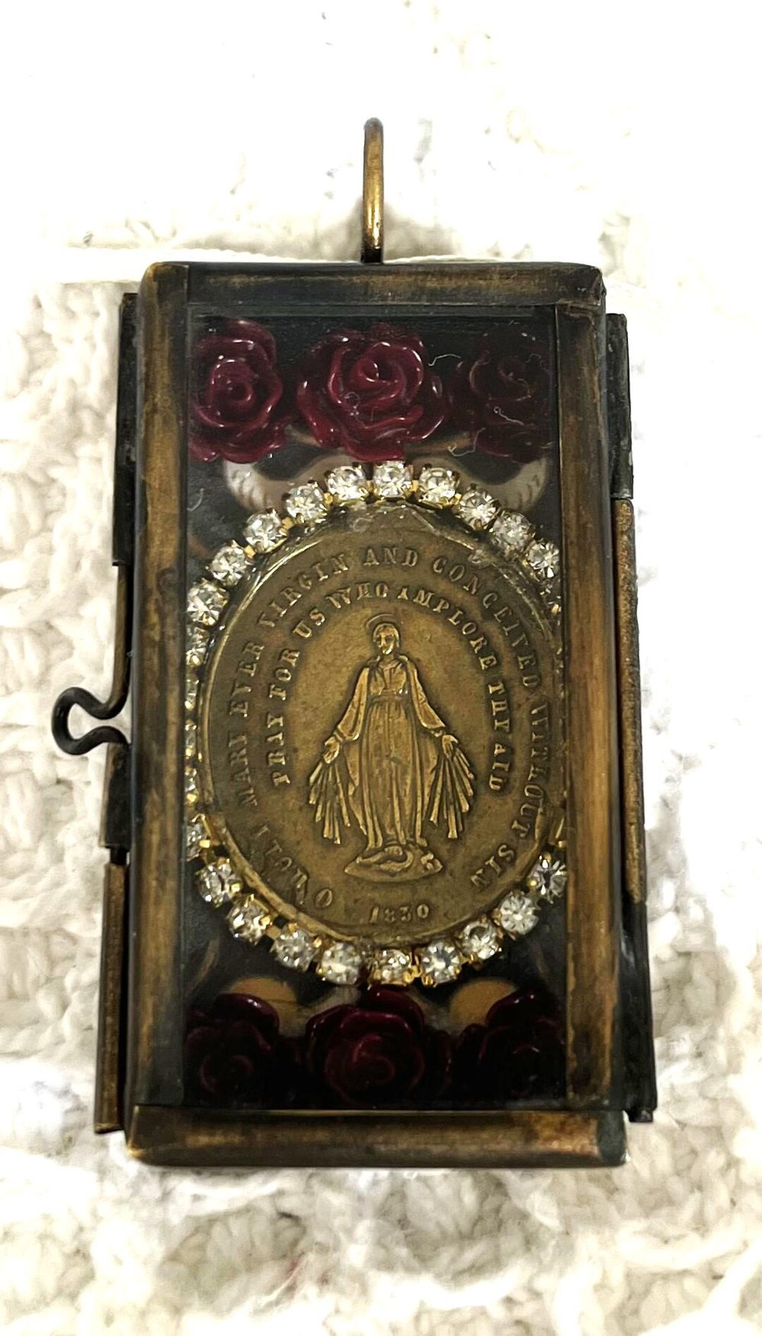 Handmade Virgin Mary Shrine Pendant: Bronze Tone, Roses - Etsy