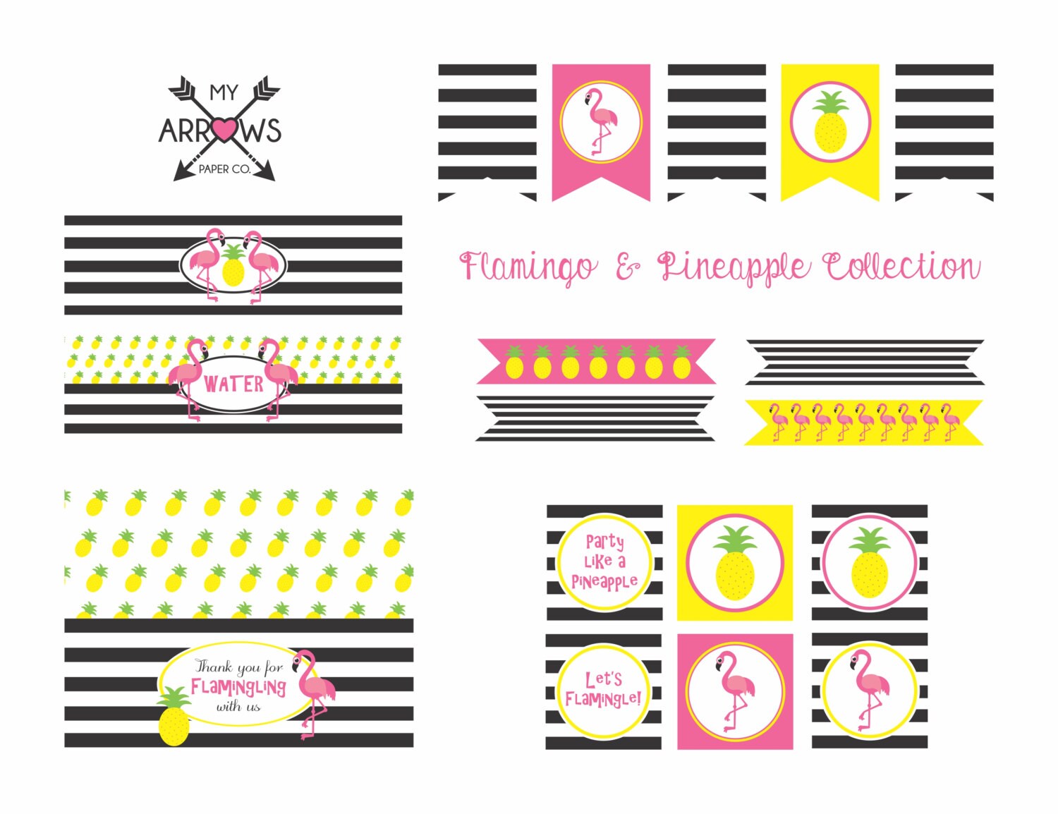 Pineapple and Pink Flamingo Party Printable Collection - Etsy
