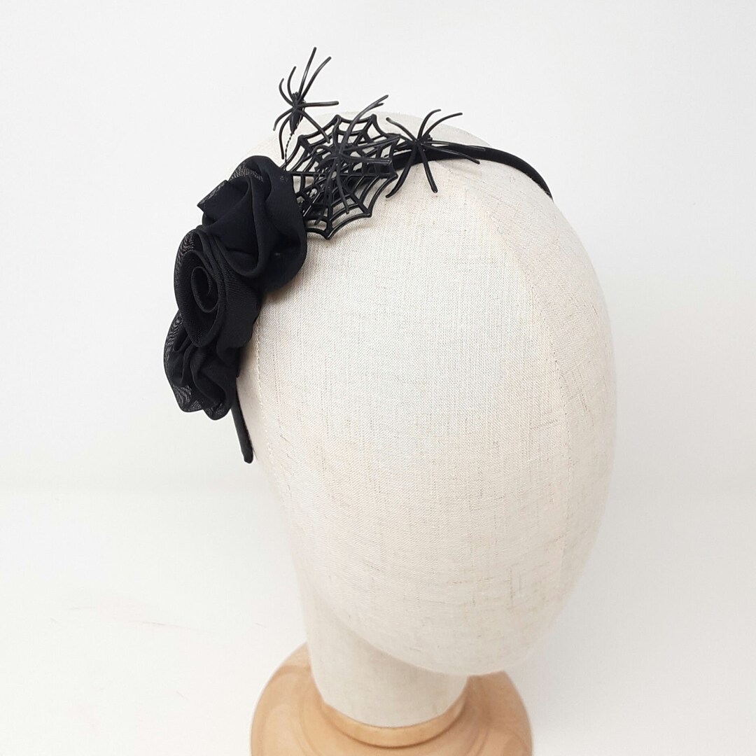 Halloween Black Rose and Spiders Alice Band Fascinator. - Etsy