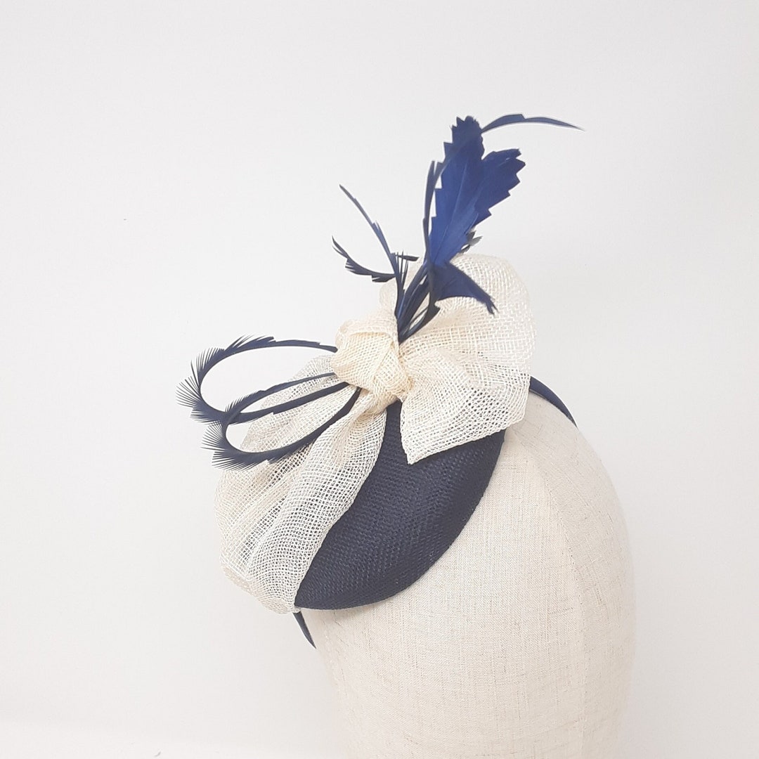Navy Blue Percher With Ivor Sinamay Bow. on a Clip, Comb and Alice Band ...