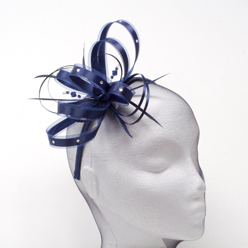 Navy Blue Fascinator With Sparkling Diamantè With Comb Clip - Etsy UK