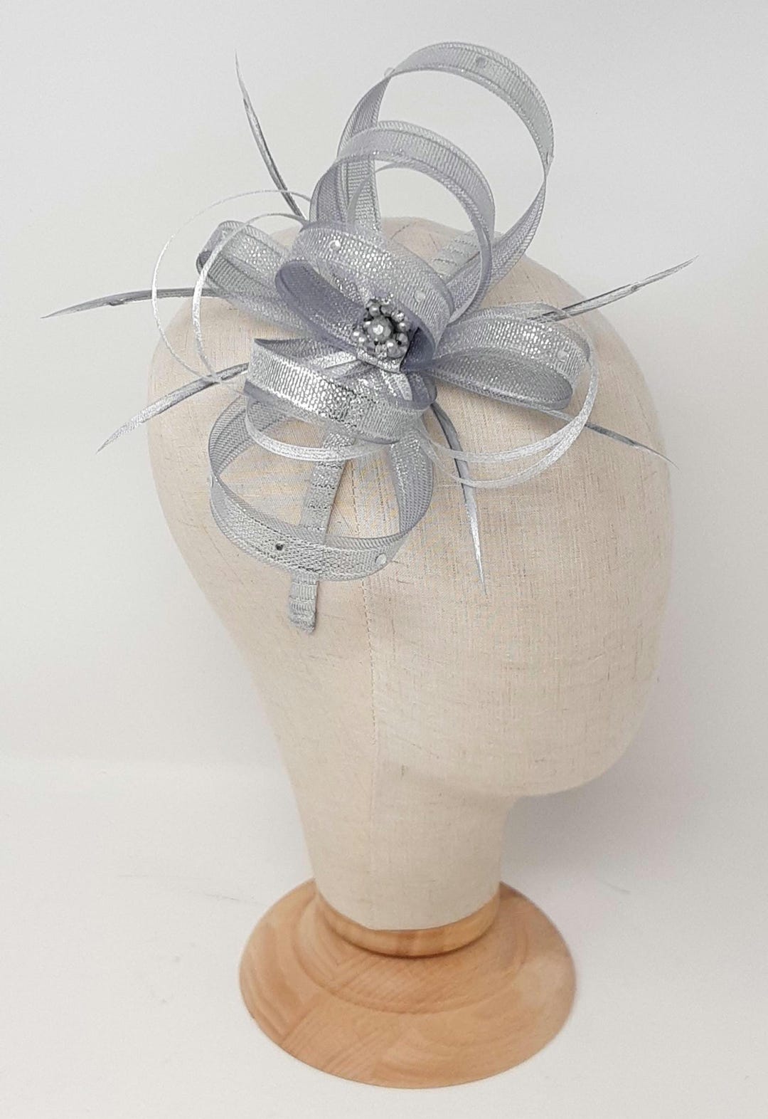 Dainty Metallic Silver Fascinator With Beaded Cluster and Sparkly ...