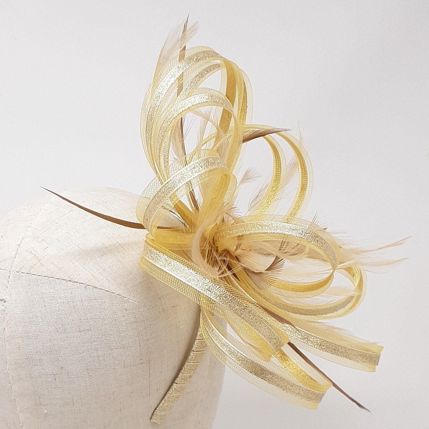 Metallic Gold Fascinator With Centre Bead Cluster on Comb, Alice Band ...