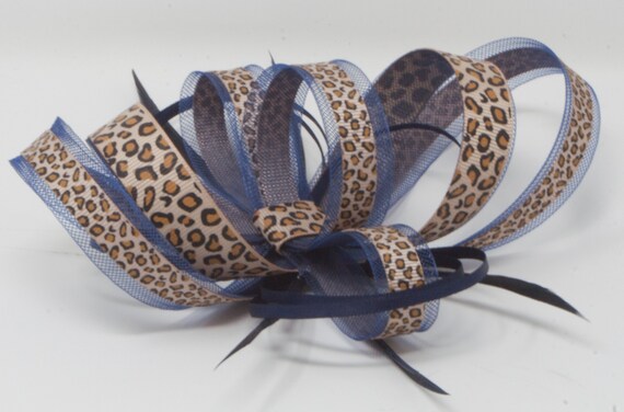 Leopard Print Navy Blue Fascinator on a Comb Clip & Alice - Etsy