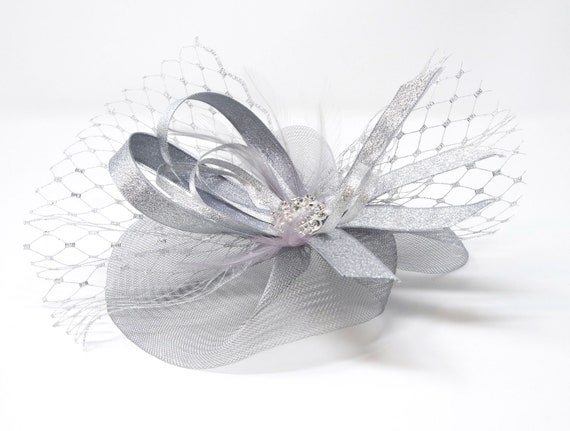 Metallic Silver Fascinator With Rhinestone Brooch on a Clip - Etsy