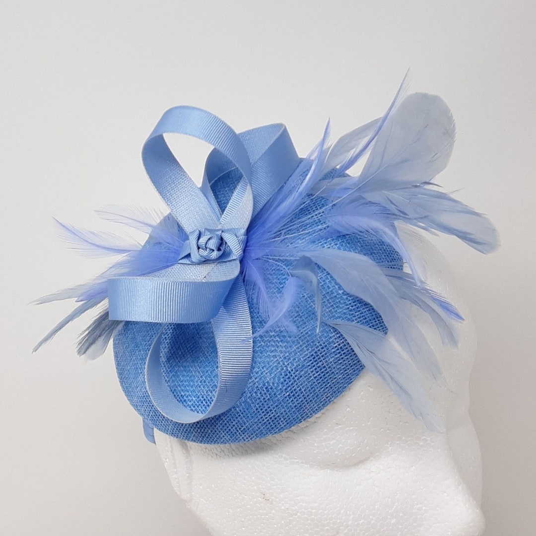 Cornflower Blue Percher Style Button Fasinator With Feathers. - Etsy