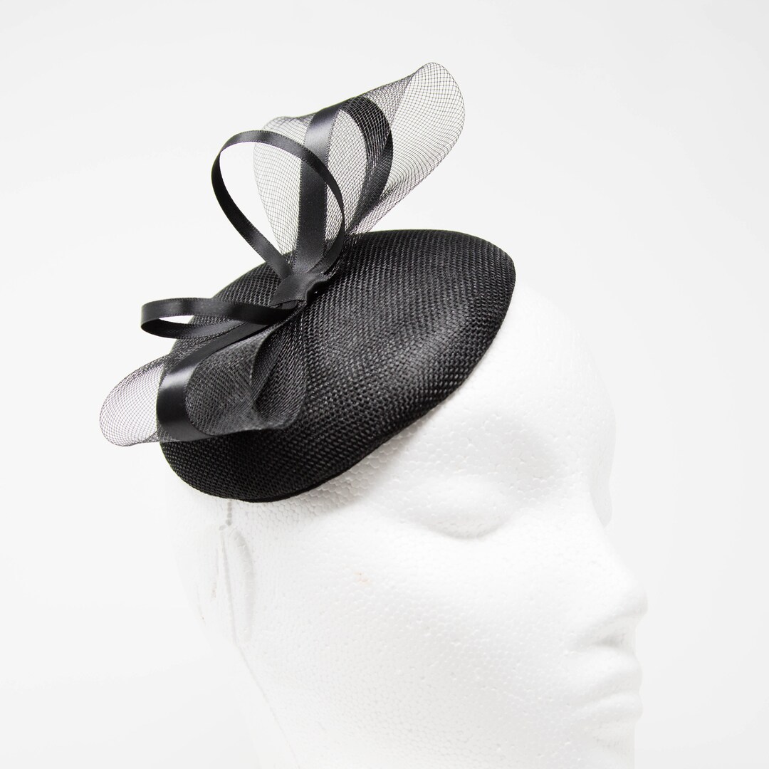 Black Button Percher Style Fasinator With Satin and Crinnoline Bow - Etsy