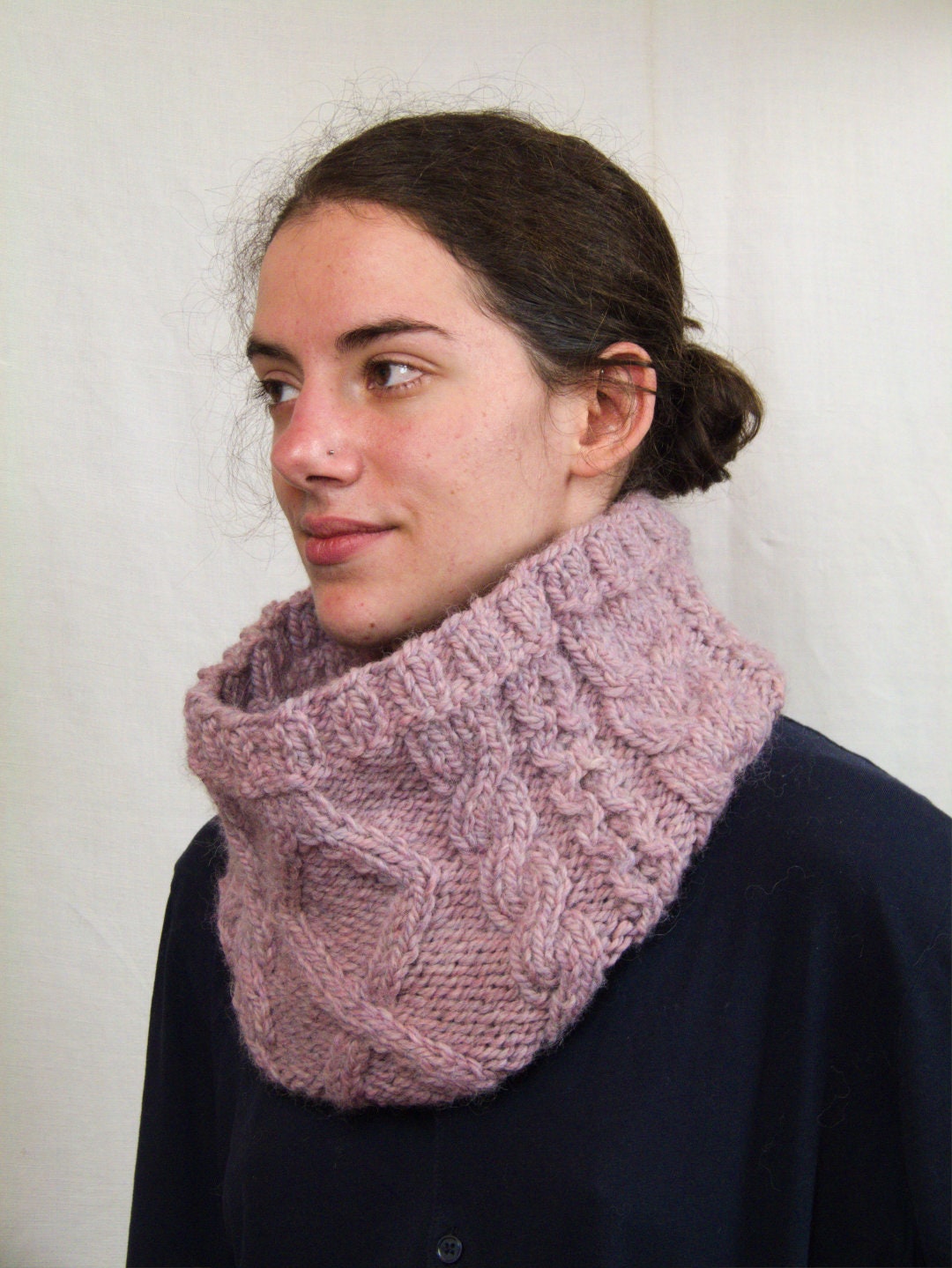 Celtic Chunky Cable Knit Cowl in Alpaca and Wool - OANELL Heather Pink ...