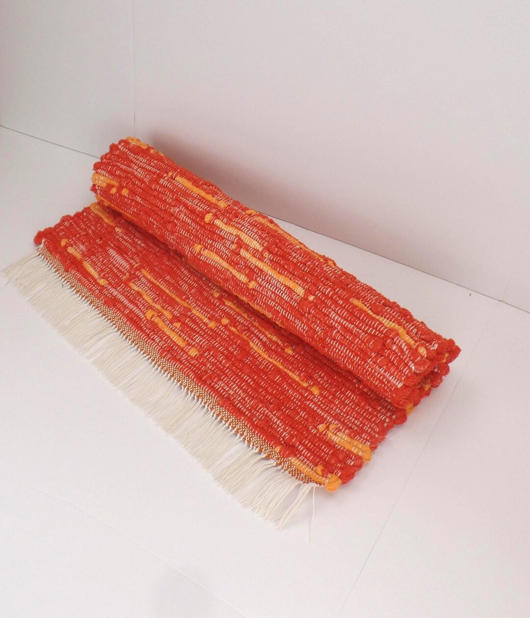 Orange Peel, Orange Handwoven Rag Rug: USA Made, Machine Washable - Etsy