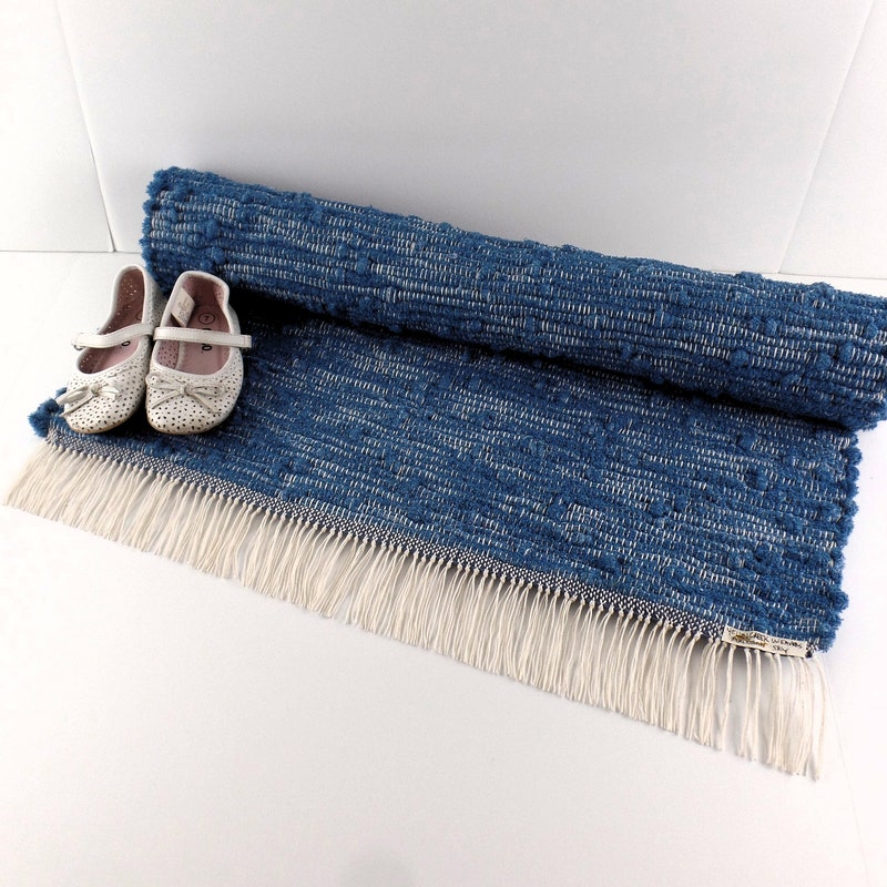 Blue Handwoven Rag Rug - Etsy