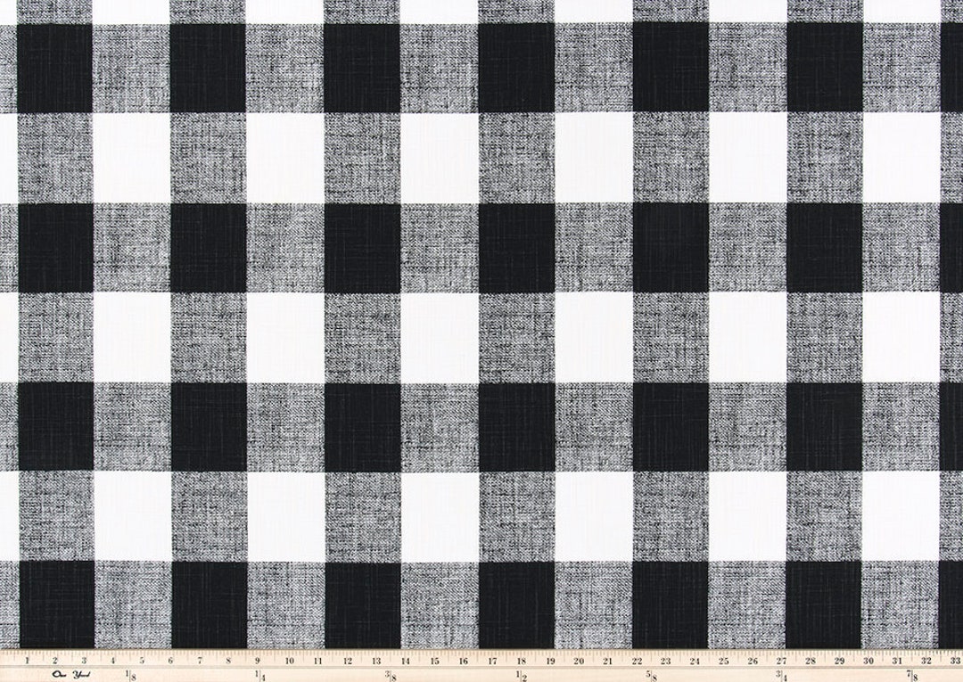 Textured Slub Canvas Large Buffalo Check Curtains-black and Soft White ...