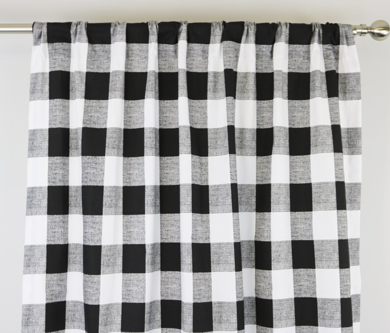 Rod Pocket Top Black and Tan Linen Buffalo Check Curtains - Etsy