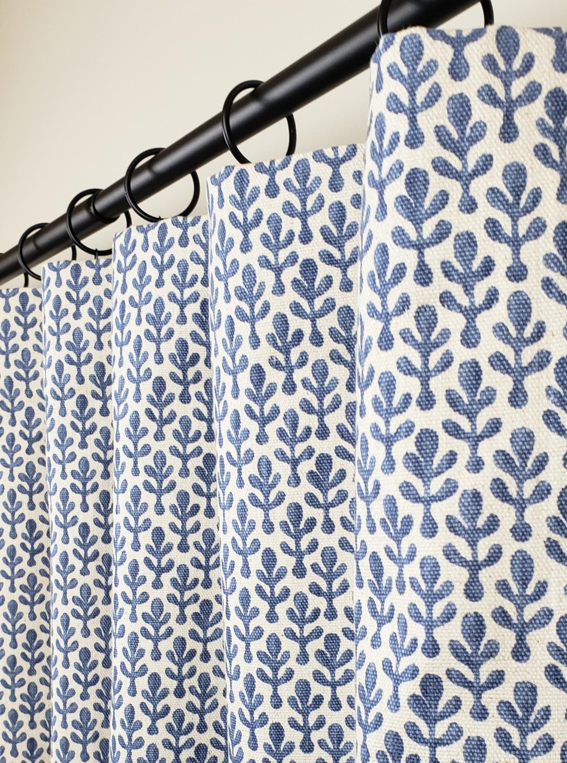 Pair Rod Pocket Top Curtains in Noah Stonewash Blue on Natural Heavy ...