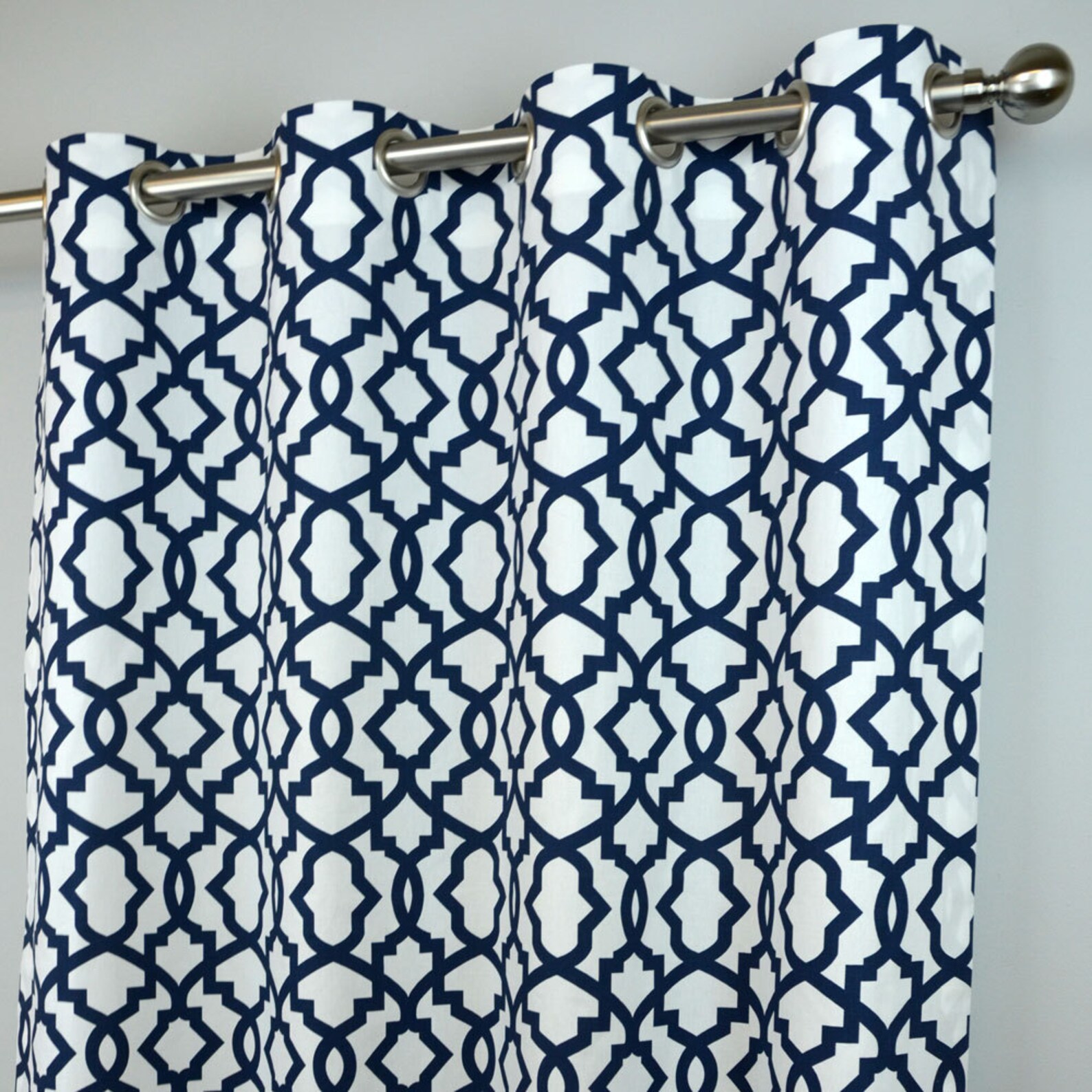 Navy Blue White Sheffield Quatrefoil Lattice Trellis Curtains | Etsy
