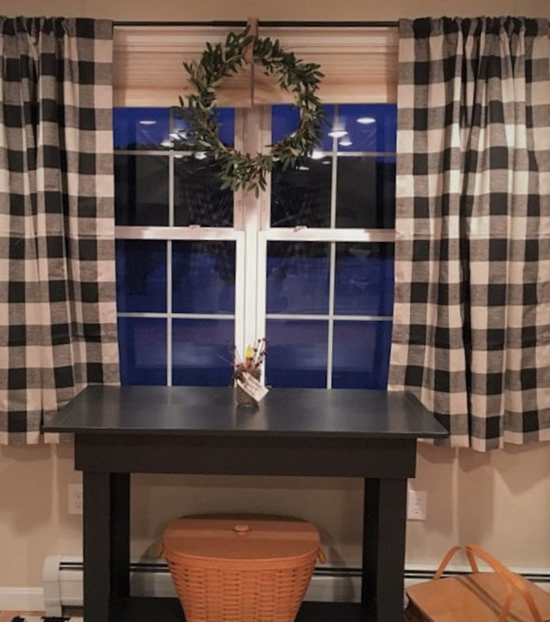 Black and Tan Linen Buffalo Check Curtains Rod Pocket 84 | Etsy