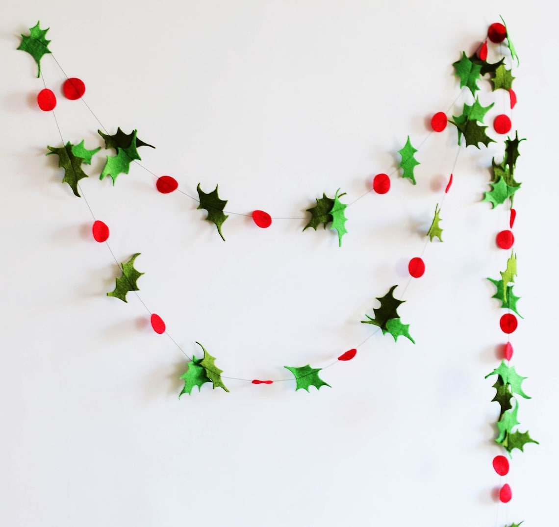 Holly Garland Christmas Garland 8 10 12 15 Feet Ready to Ship From USA ...
