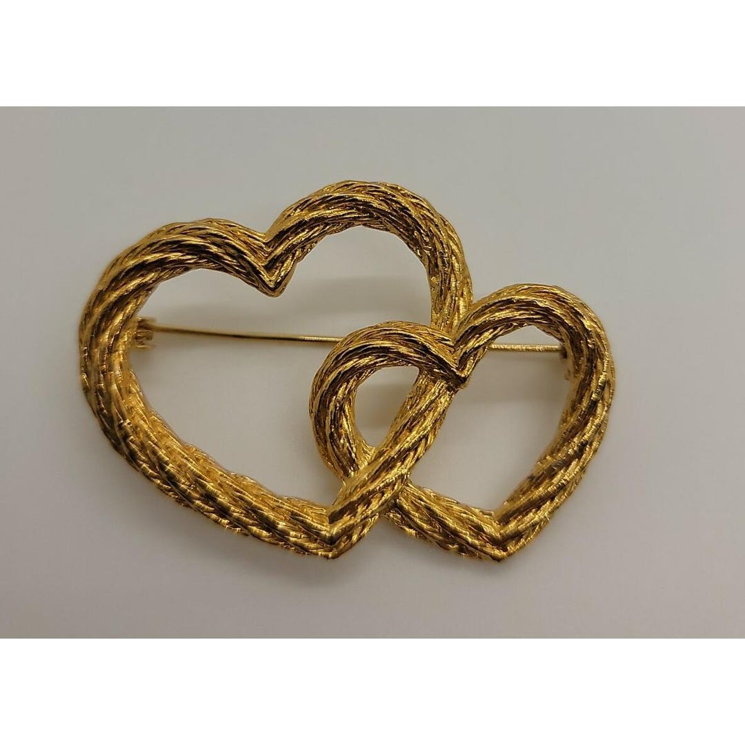 Vintage Gold Tone Interlocking Hearts Brooch Pin - Etsy