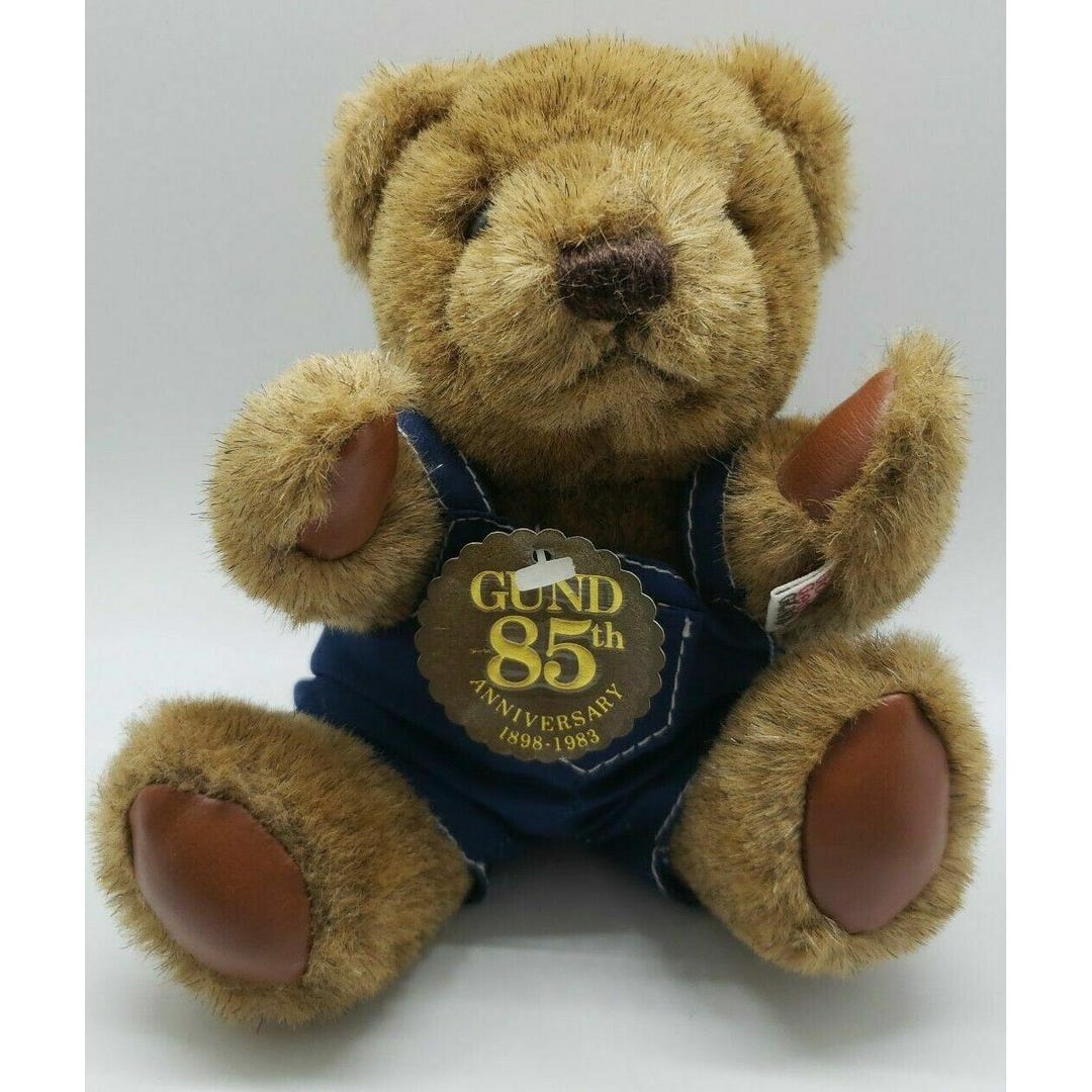 Vintage 1982 Gund 85th Anniversary Jointed 7" Bear W/ Tag in Overalls ...