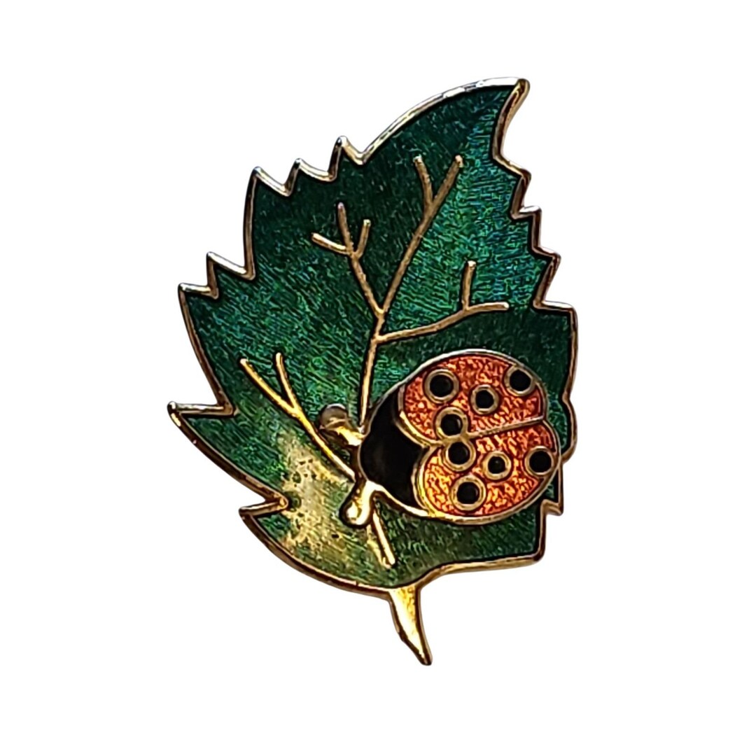 Vintage Fish & Crown Lucky Ladybug Cloisonne Enamel Red Green Leaf ...